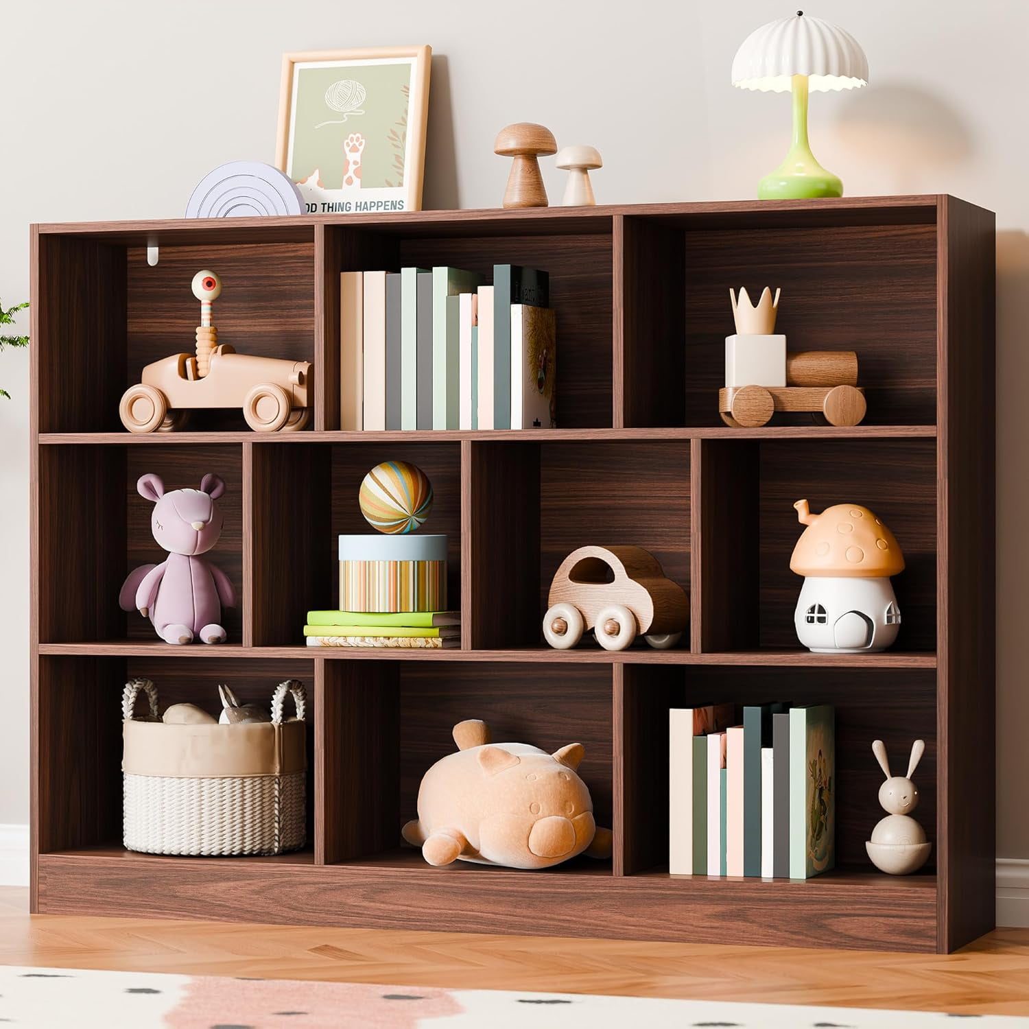 Brown Bookshelf, 3-Tier Open Shelf Bookcase, 10 Cube Storage Organizer ...