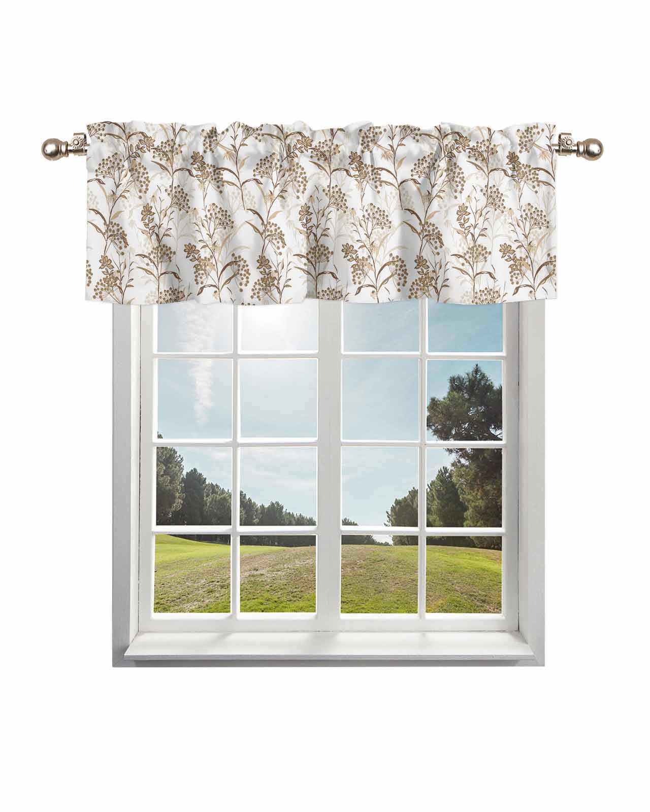 Brown Botanical Curtain Valances for Window, Farmhouse Window Valance ...