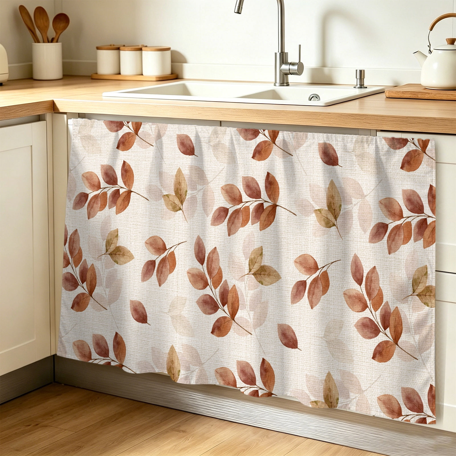 Brown Botanical Fall Cabinet Curtain 32"Wx55"L,Dustproof Pantry Door ...