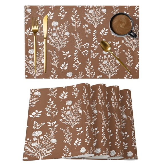 Brown Botanical Placemats Set of 4 Spring Summer Chic Wildflowers Place ...