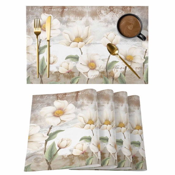 Brown Botanical Placemats Set of 8, Spring Floral Retro Watercolor ...