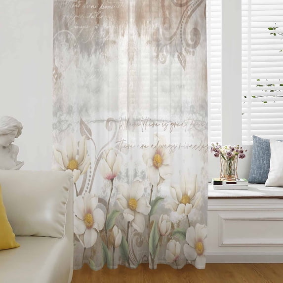 Brown Botanical Semi Sheer Curtains Drapes for Living Room, Bedroom ...