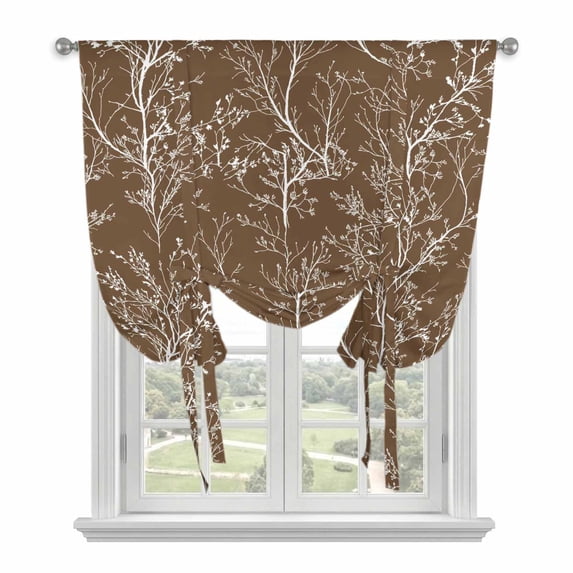 Brown Botanical Tie Up Curtains for Window, Thermal Insulated Balloon ...