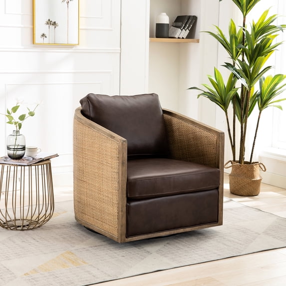 Brown Boucle Leather - 360 Degree Swivel Base - Lounge Area - Relaxing ...