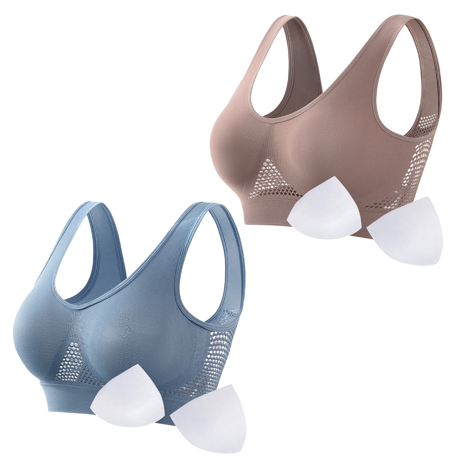 Brown Bra 2 Pack Women Seamless Sports Bra Breathable Wireless Push Up ...