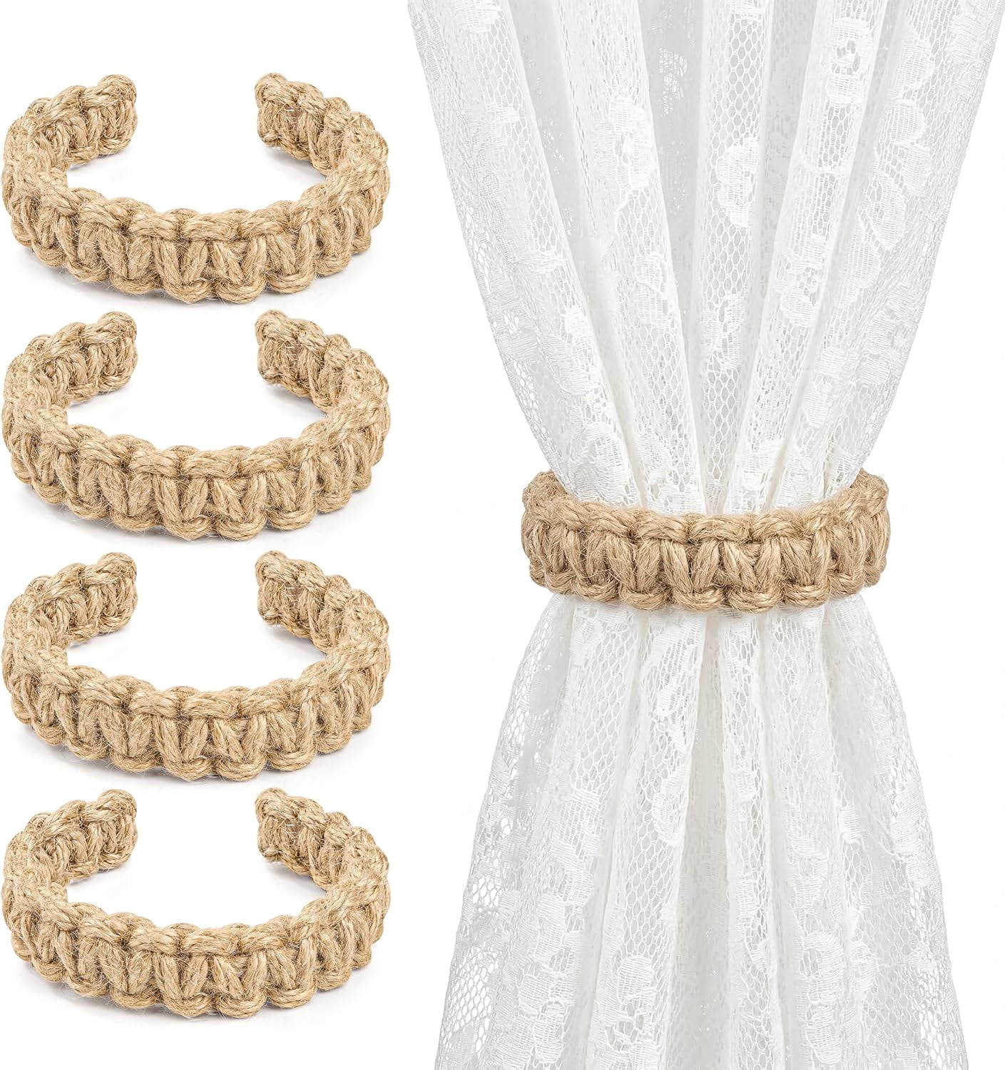Brown Braided Curtain Tiebacks Set of 4, 9.25 Inch Bendable Curtain ...