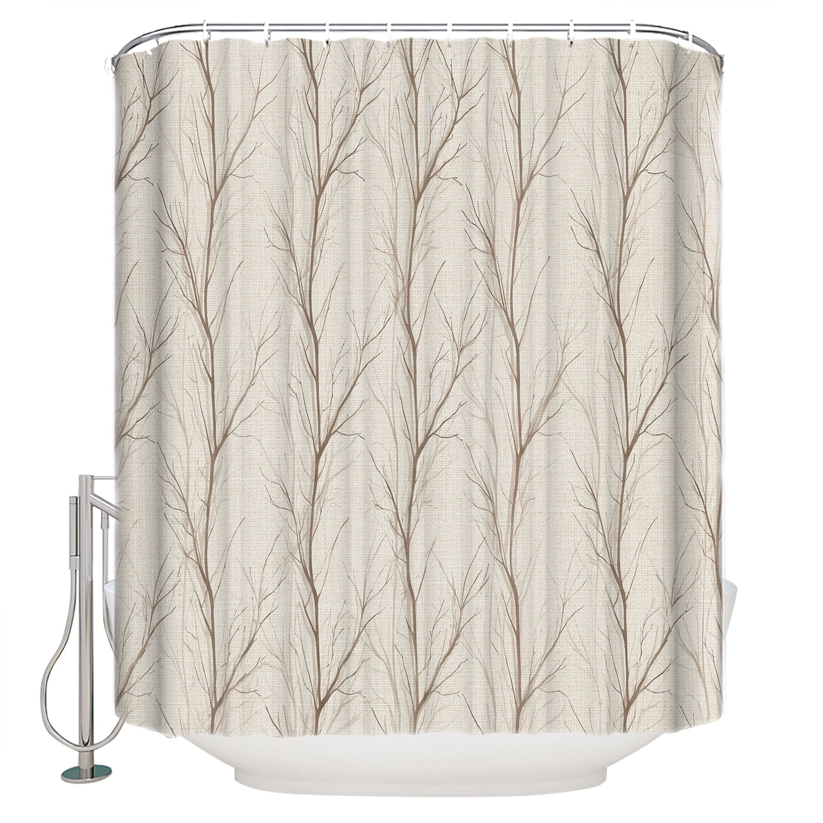 Brown Branch Bathroom Shower Curtains with 12 Hooks Waterproof Shower ...