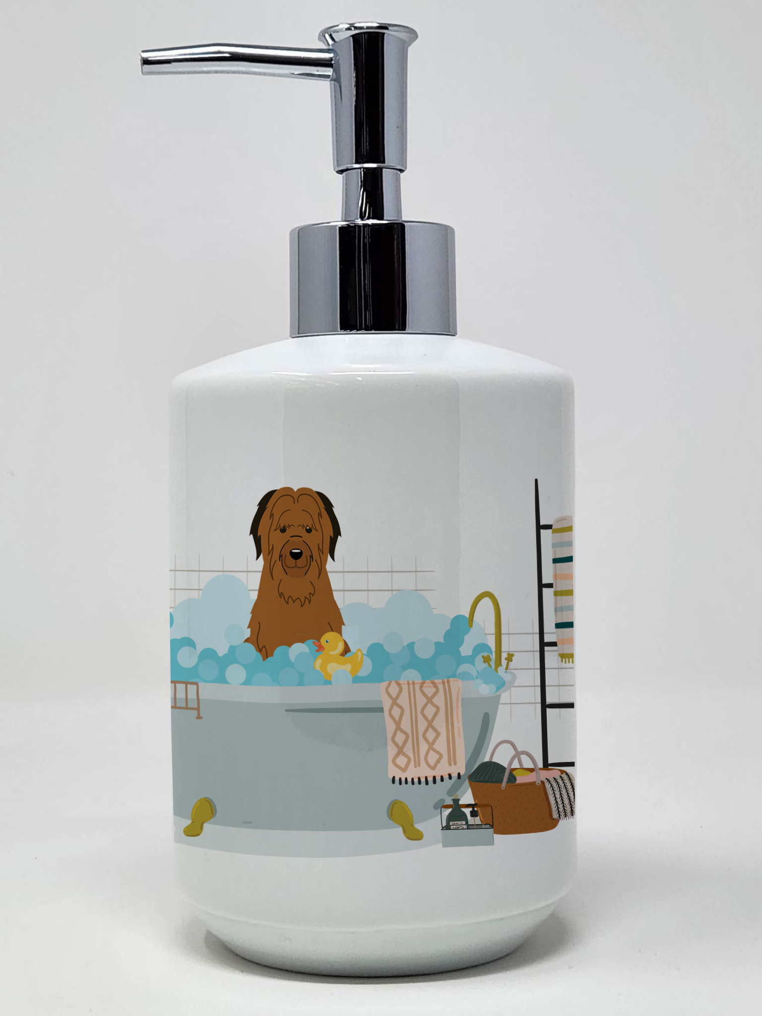 Brown Briard in Bathtub Ceramic Soap Dispenser 3.5 in x 7.25 in ...