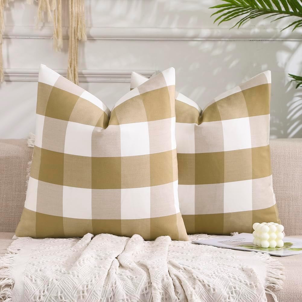 Brown Buffalo Check Plaid Couch Pillow Covers 18x18 Set of 2, Neutral ...