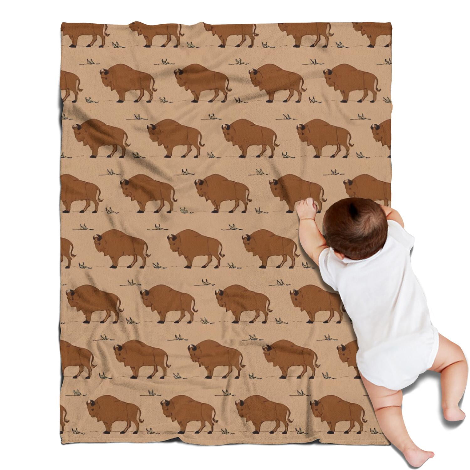 Brown Buffalo Pattern Blanket,Comfortable Soft Lamb Wool Throw Blanket ...