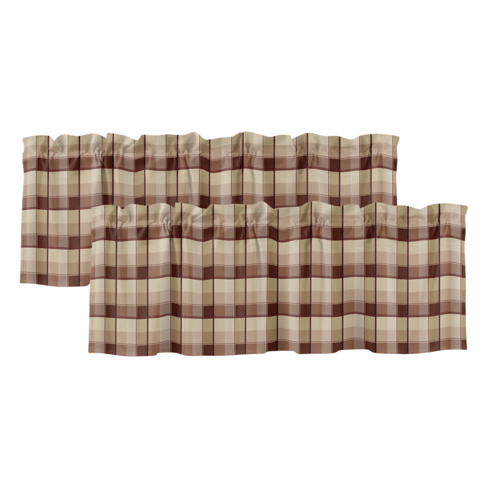 Brown Buffalo Plaid 2 Panels Kitchen Valance, Geometric Check Abstract ...