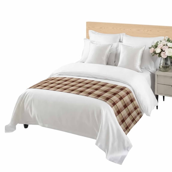 Brown Buffalo Plaid Bed Runner Twin Size Geometric Check Abstract Line ...