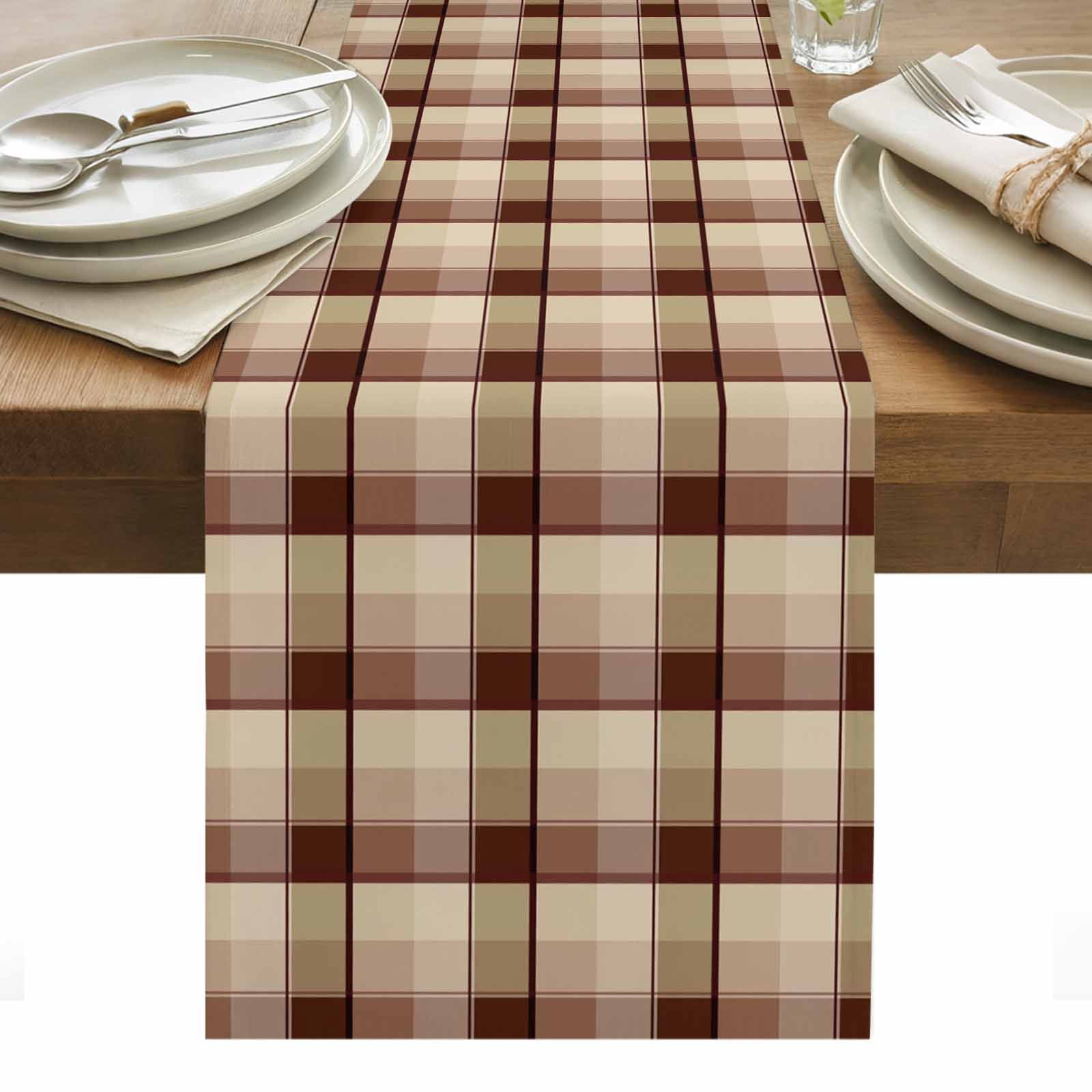 Brown Buffalo Plaid Cotton Linen Table Runner Geometric Check Abstract ...