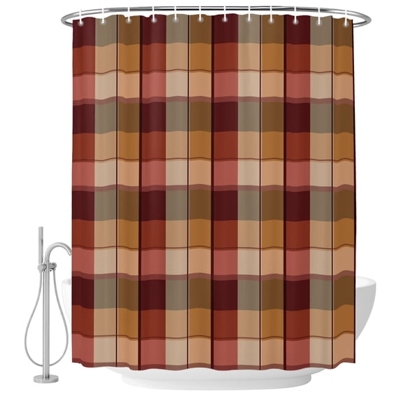 Brown Buffalo Plaid Shower Curtain for Bathroom, Red Geometric Check ...