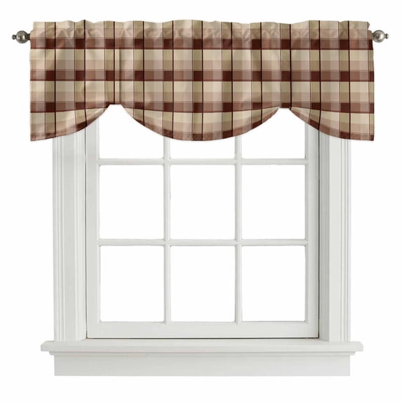 Brown Buffalo Plaid Tie Up Valance Curtains Geometric Check Abstract ...