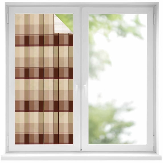 Brown Buffalo Plaid Window Privacy Film, Geometric Check Abstract Line ...