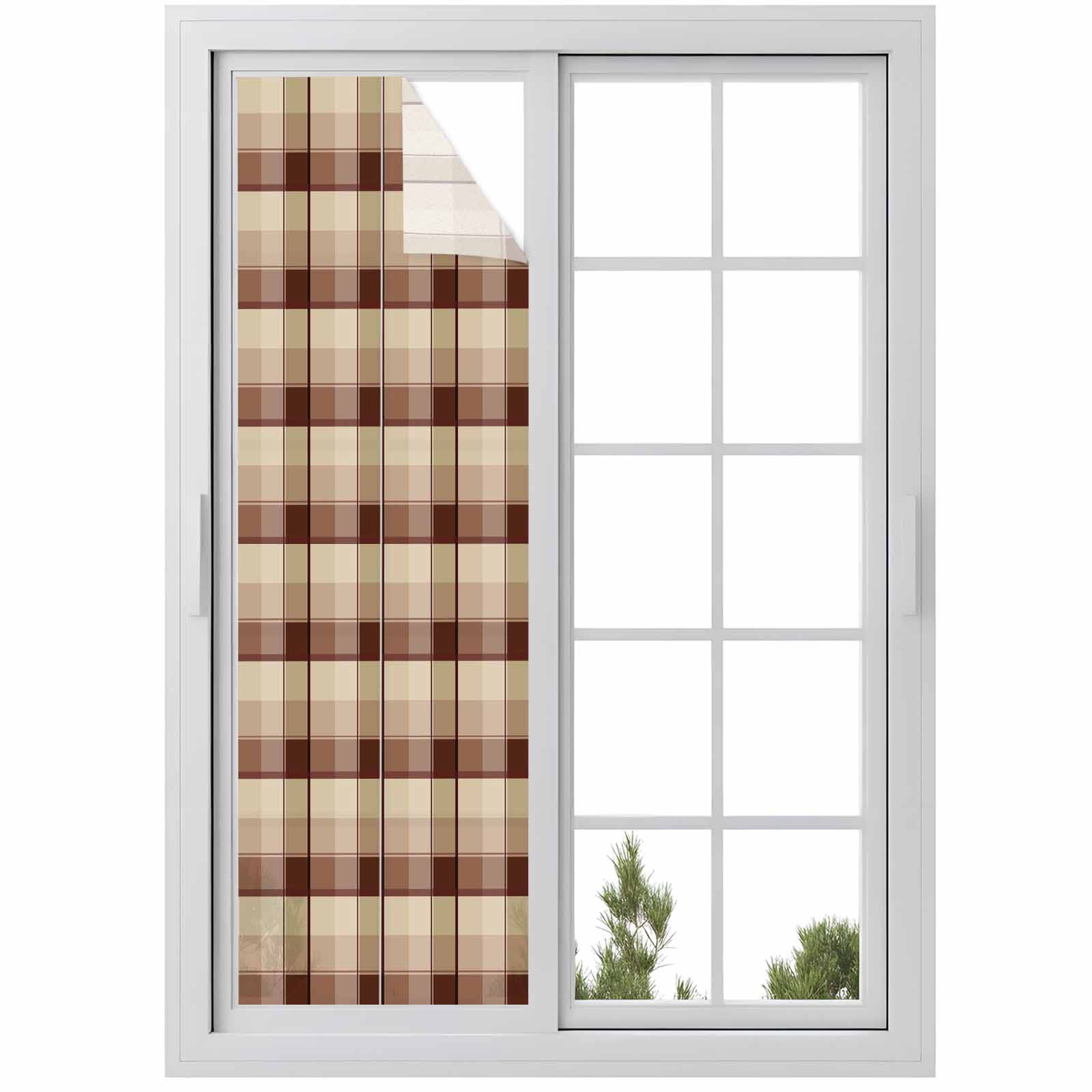Brown Buffalo Plaid Window Privacy Film, Geometric Check Abstract Line ...