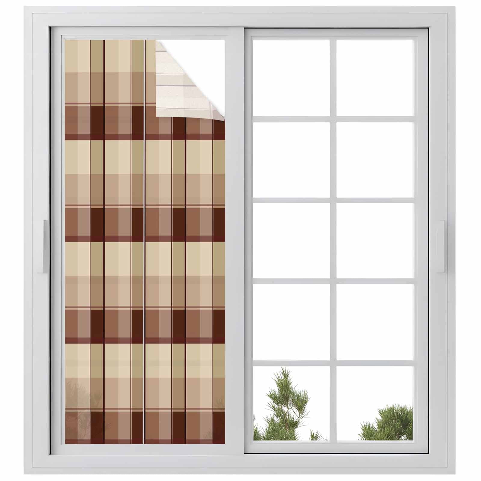 Brown Buffalo Plaid Window Privacy Film, Geometric Check Abstract Line ...