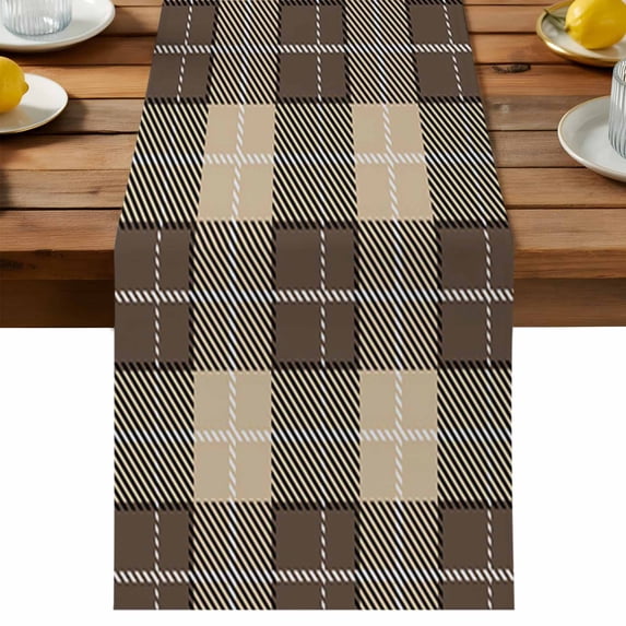 Brown Buffalo Table Runner, Lattice Cotton Linen Table Cloth ...