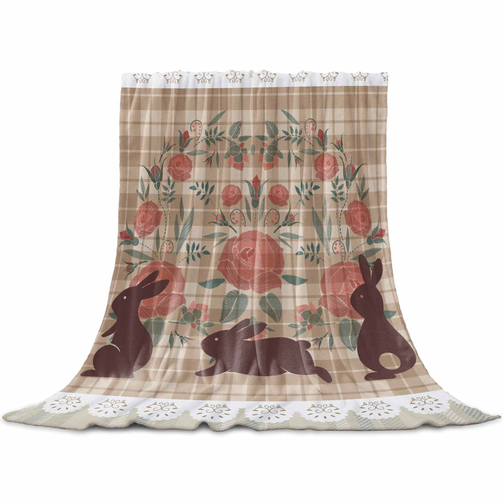 Brown Bunny Easter Throw Blankets, Soft Flannel Fleece Microfiber ...