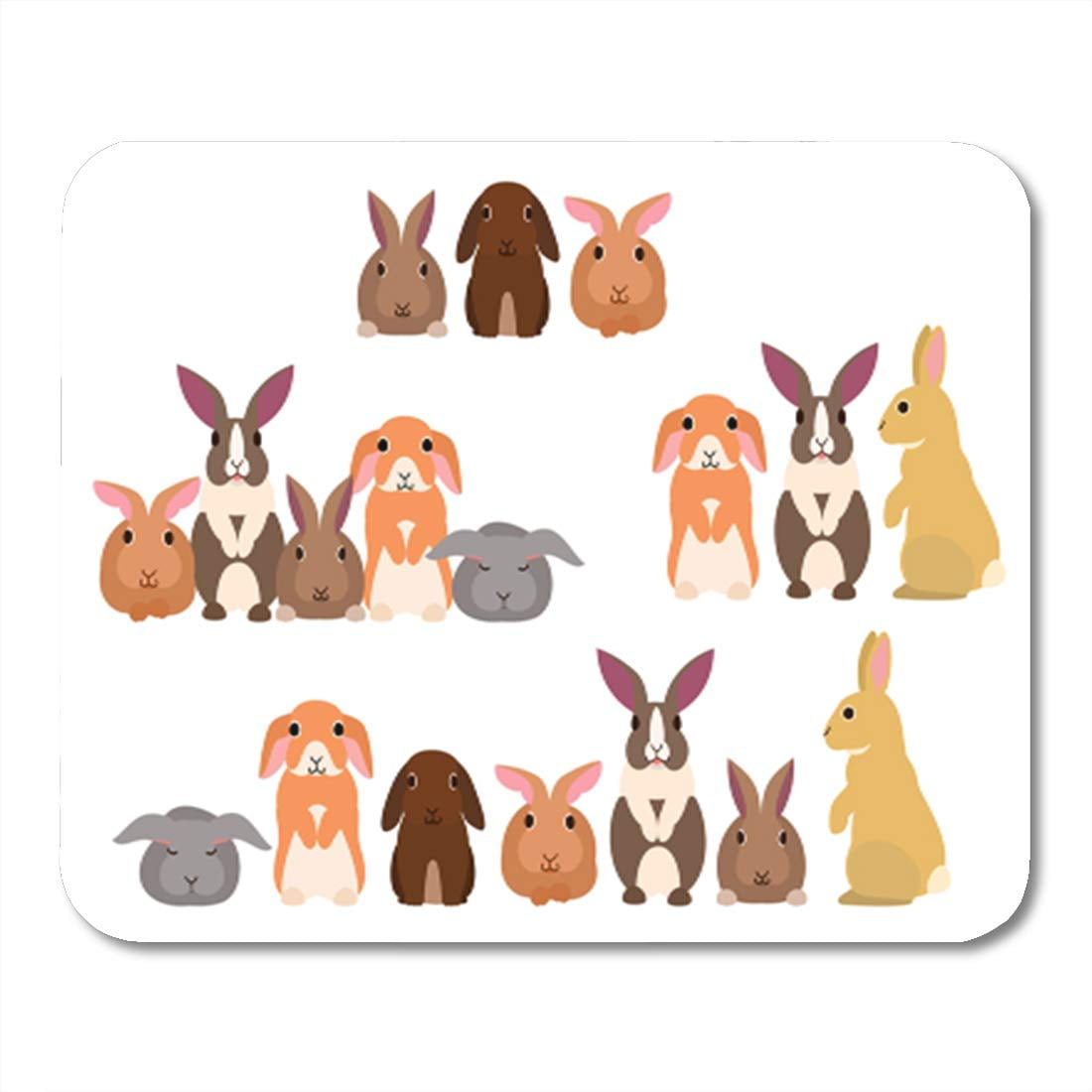Brown Bunny Group of Rabbits Gray Pet Side Sitting Line Mousepad Mouse ...