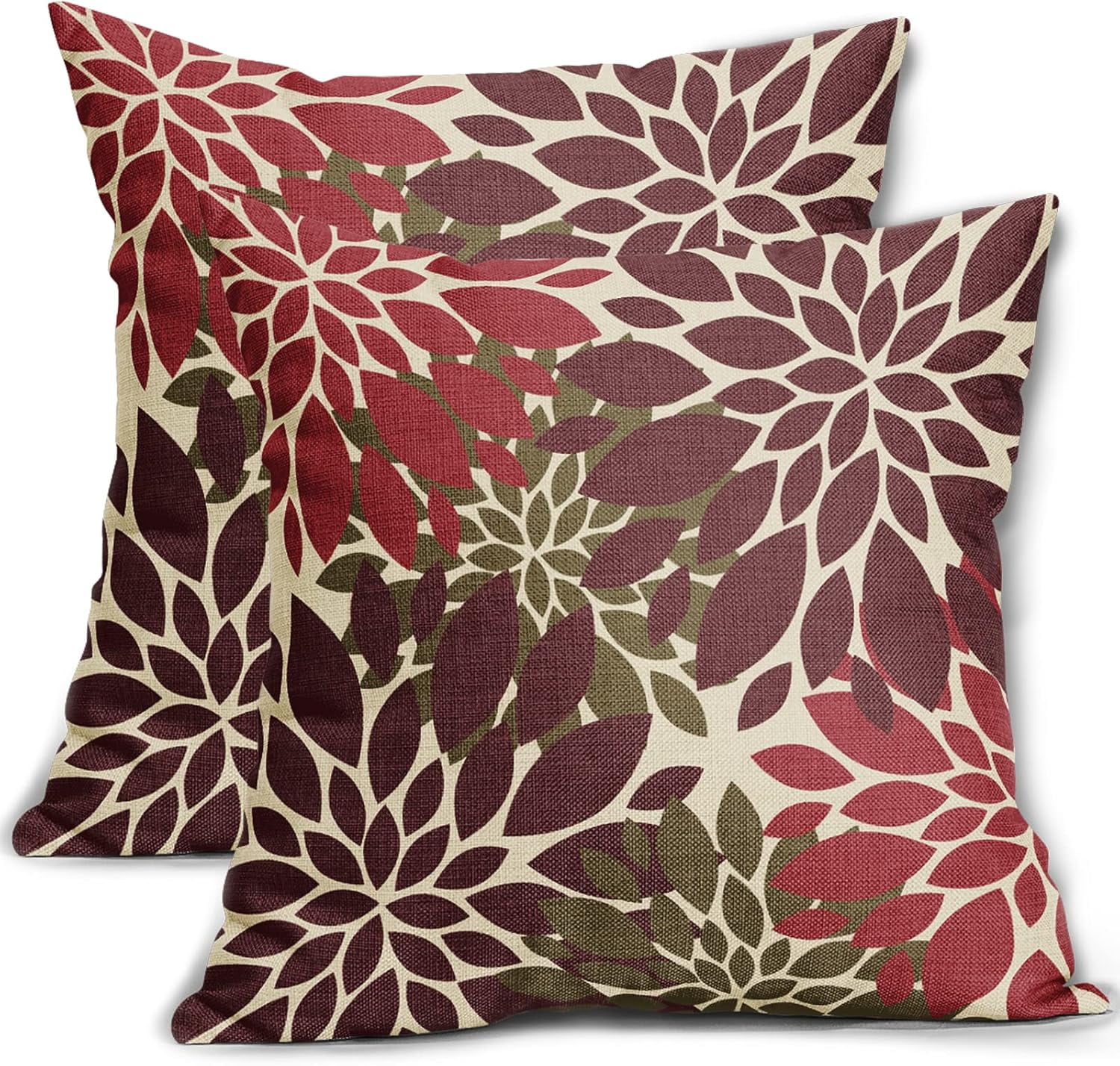 Brown Burgundy Red Pillow Covers 18x18 Set of 2 Modern Dahlia Floral ...