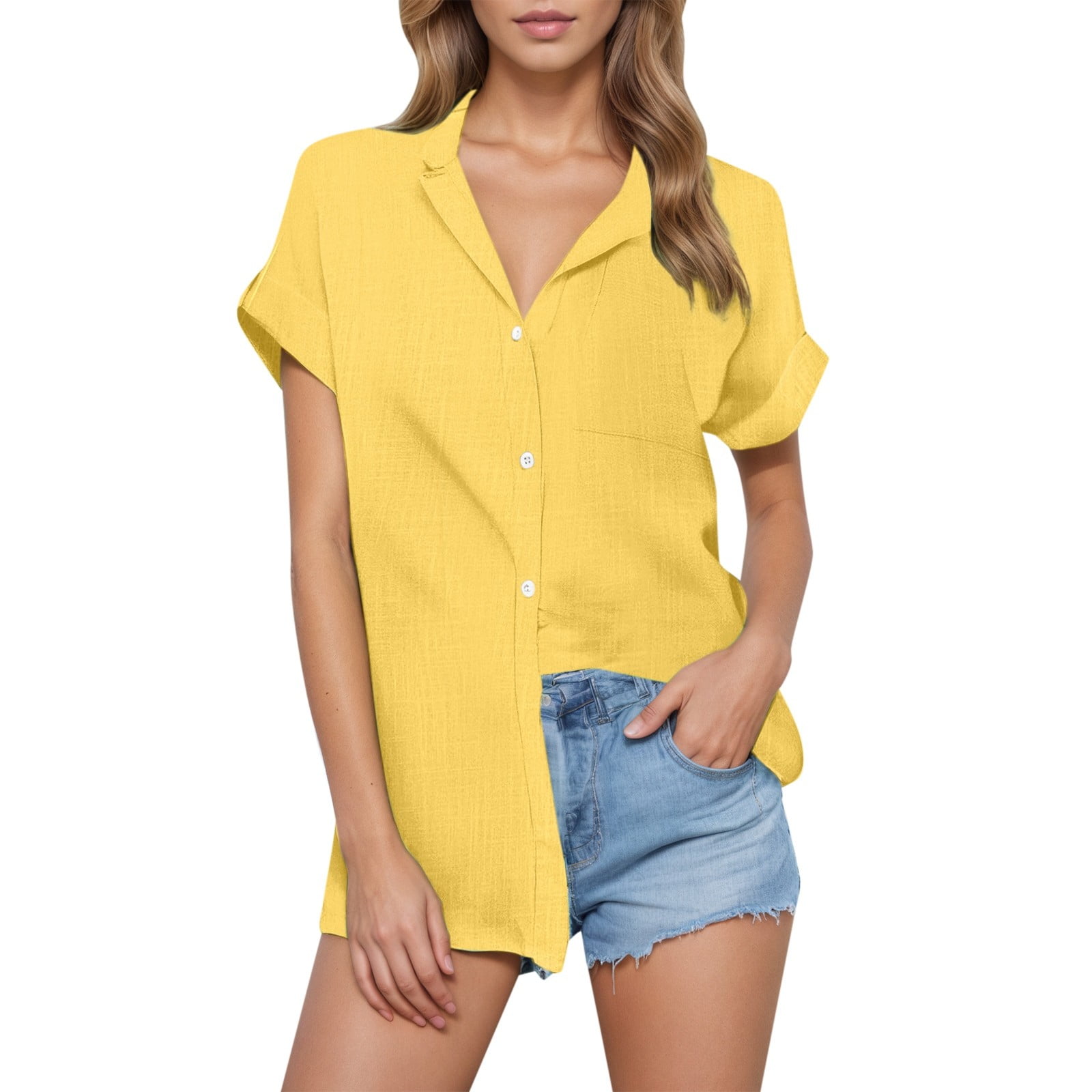 Brown Button Up Shirt Women Short Sleeve V Neck Comfortable Tunics ...
