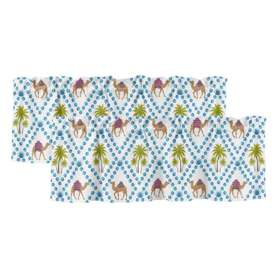 Brown Camels 2 Panels Kitchen Valance, Date Coconut Tree Aloe Vera Blue ...