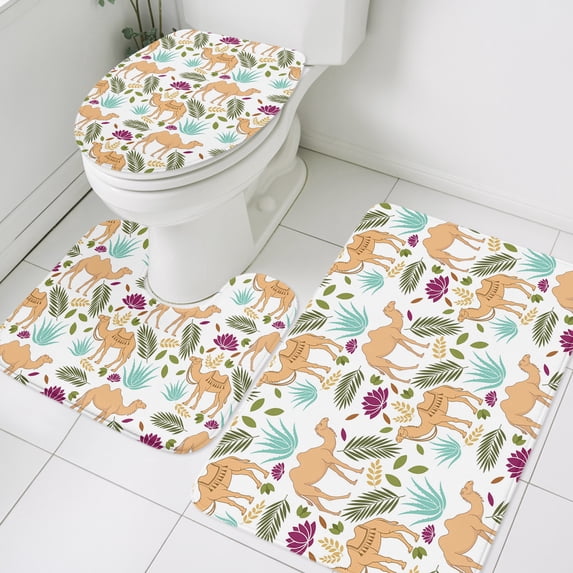 Brown Camels Bathroom Rugs Set Retro Date Coconut Tree Leaf Blue Aloe ...