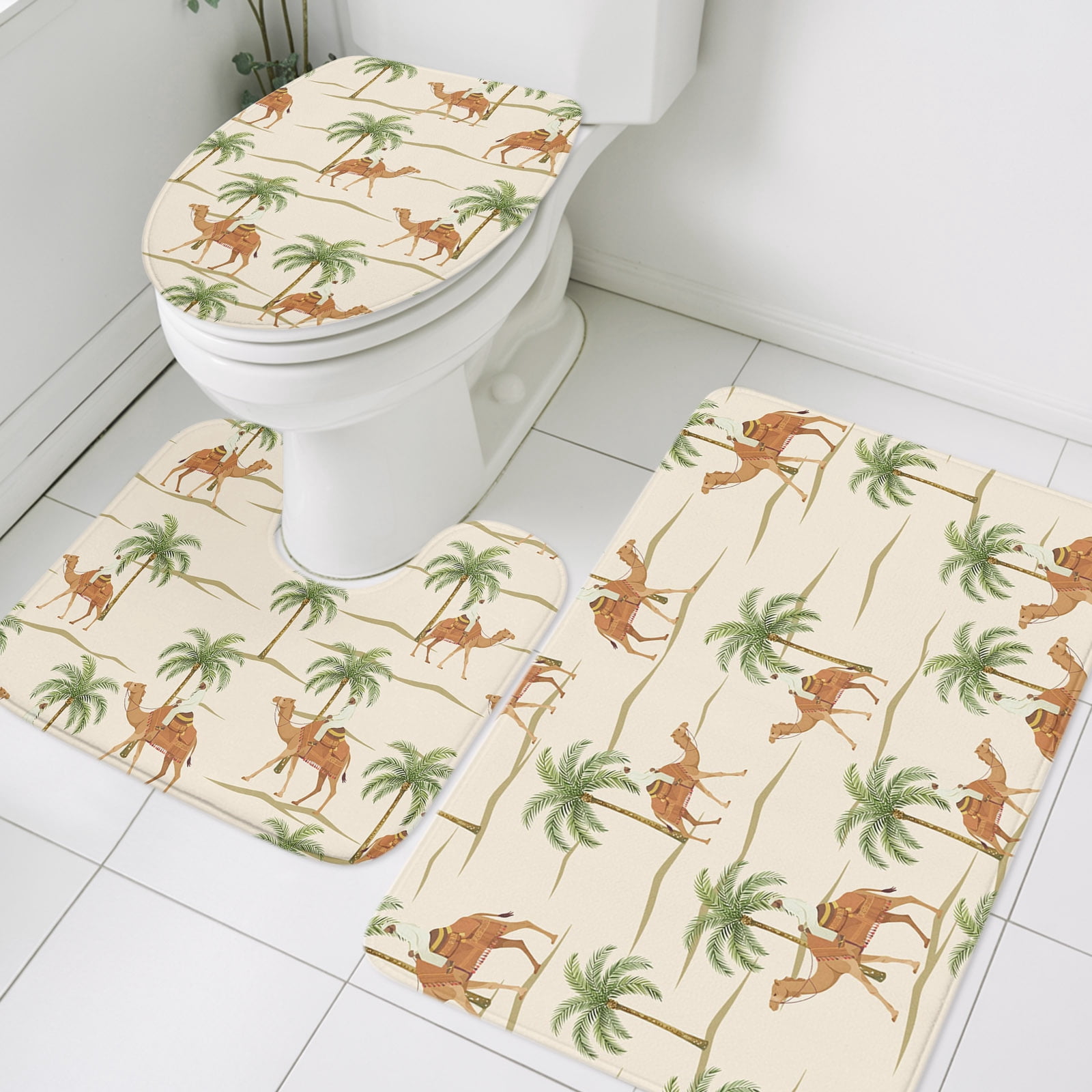Brown Camels Bathroom Rugs Set Vintage Camels Date Coconut Tree Desert ...