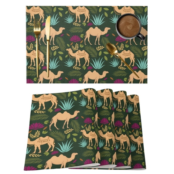 Brown Camels Cotton Linen Placemats Set of 4, Retro Date Coconut Tree ...