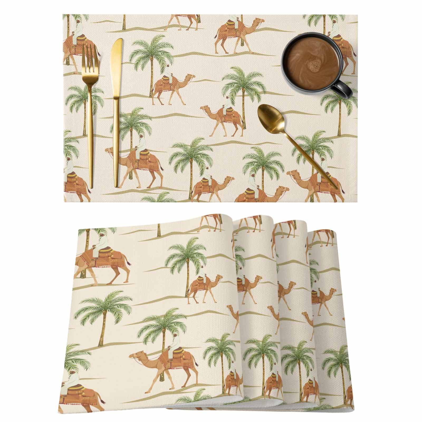 Brown Camels Cotton Linen Placemats Set of 6, Vintage Camels Date ...