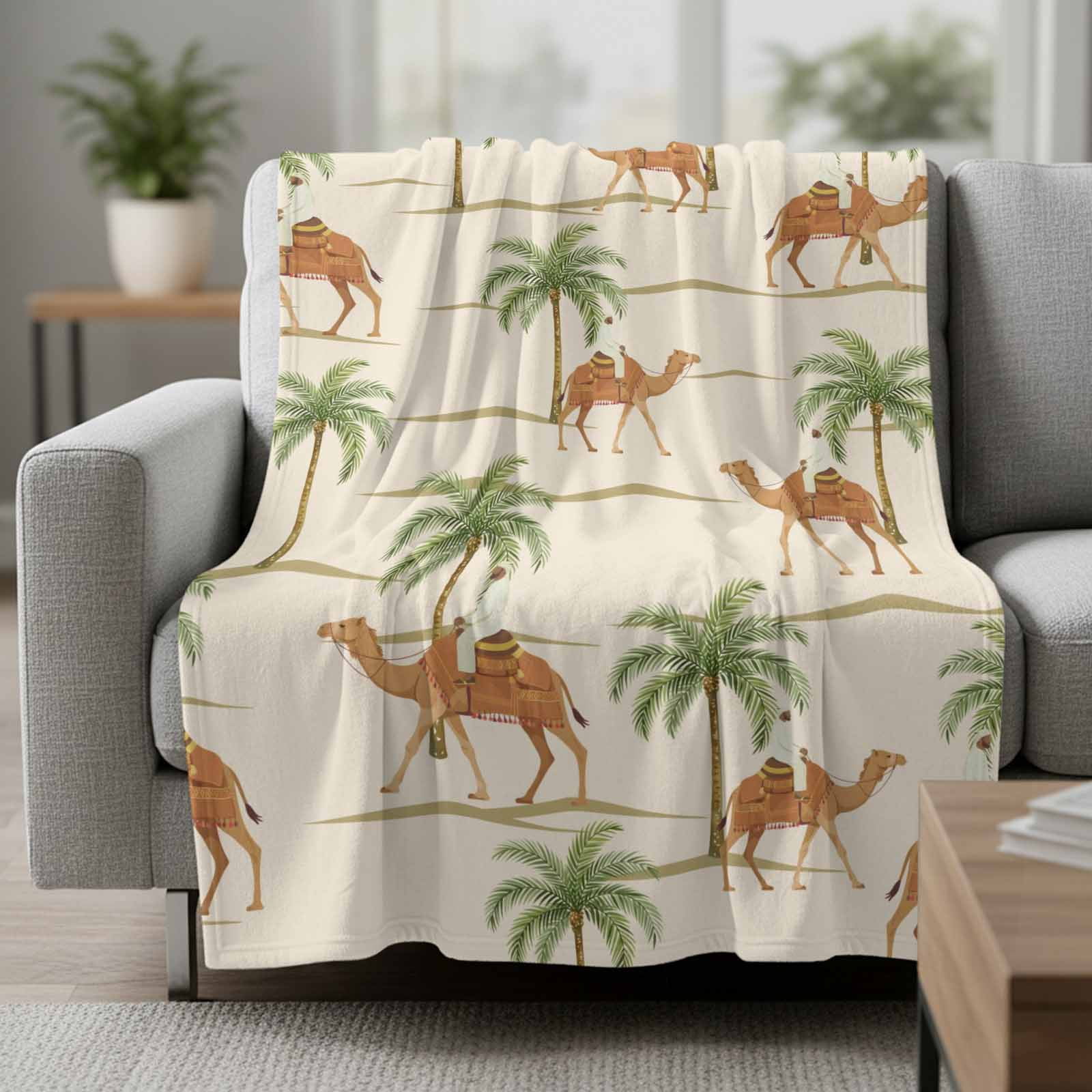 Brown Camels Fleece Throw Blanket Vintage Camels Date Coconut Tree ...