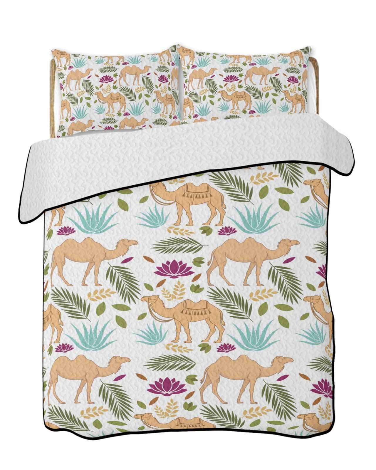 Brown Camels Quilts Bedding Set Twin Size Retro Date Coconut Tree Leaf ...
