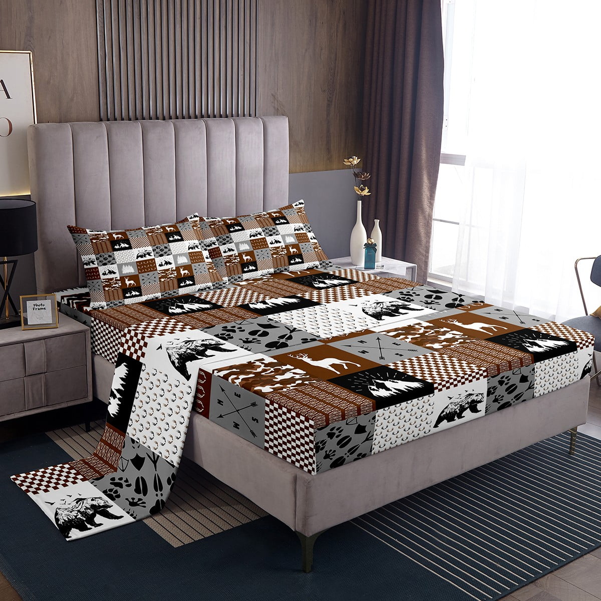 Brown Camouflage Sheet Set Woodland Wildlife Bear Elk Deer Bed Sheets ...