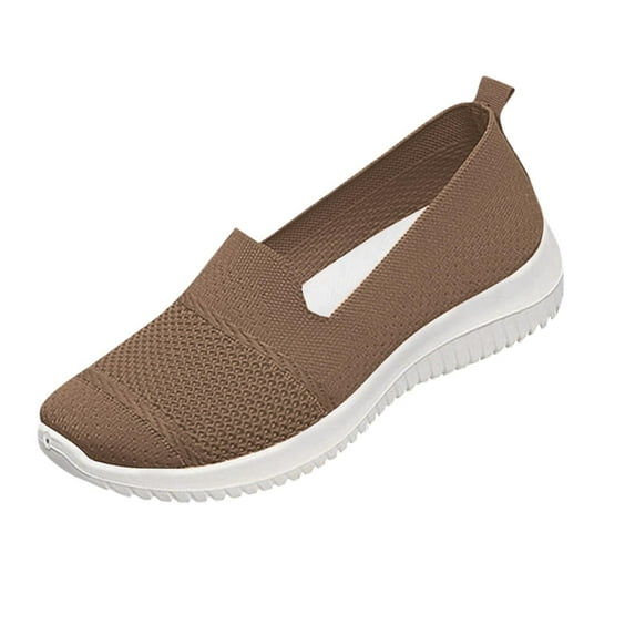 Brown Canvas Slip-On Shoes For Ladies With Wedge Heel Comfort ...