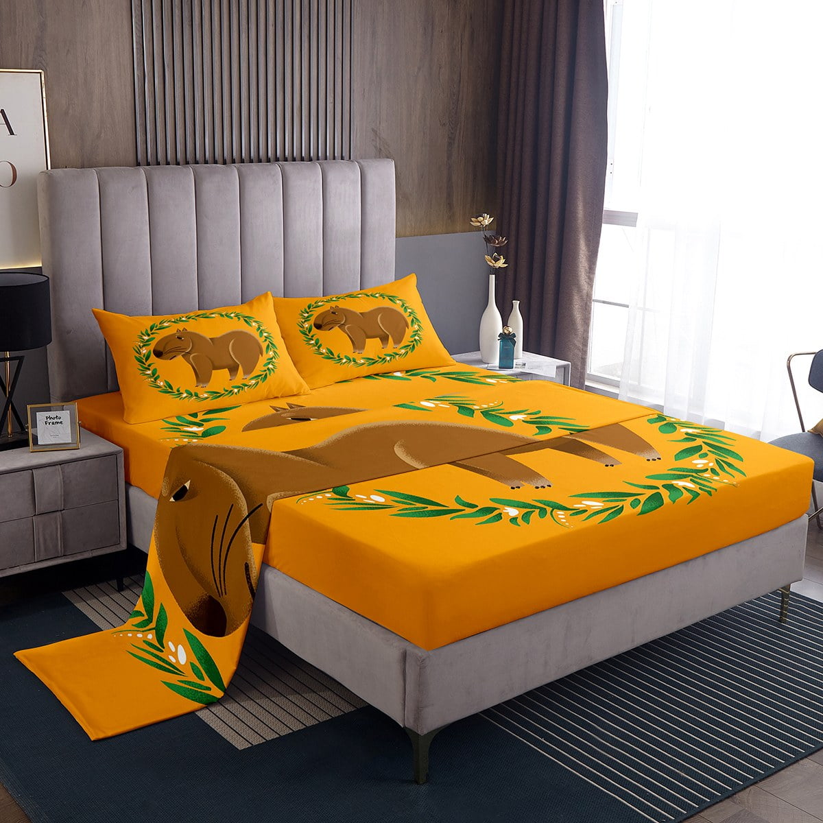 Brown Capybara Bed Sheets Set Cute Rodent Animal Sheet Set, Cartoon ...