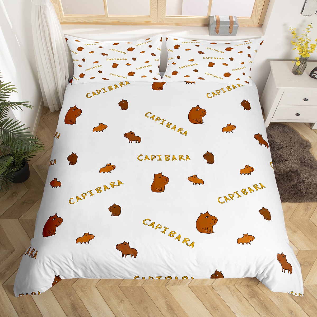 Brown Capybara Bedding Set Cute Capybara Duvet Cover Full Size Kawaii ...