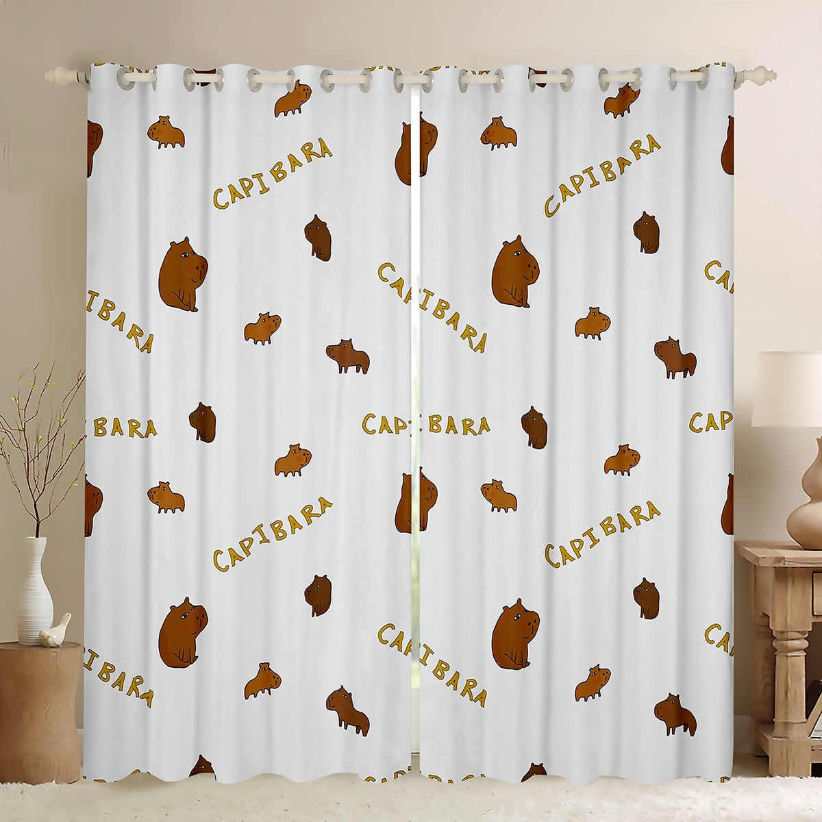 Brown Capybara Blackout Curtains Cute Capybara Curtains Kawaii Rodent ...