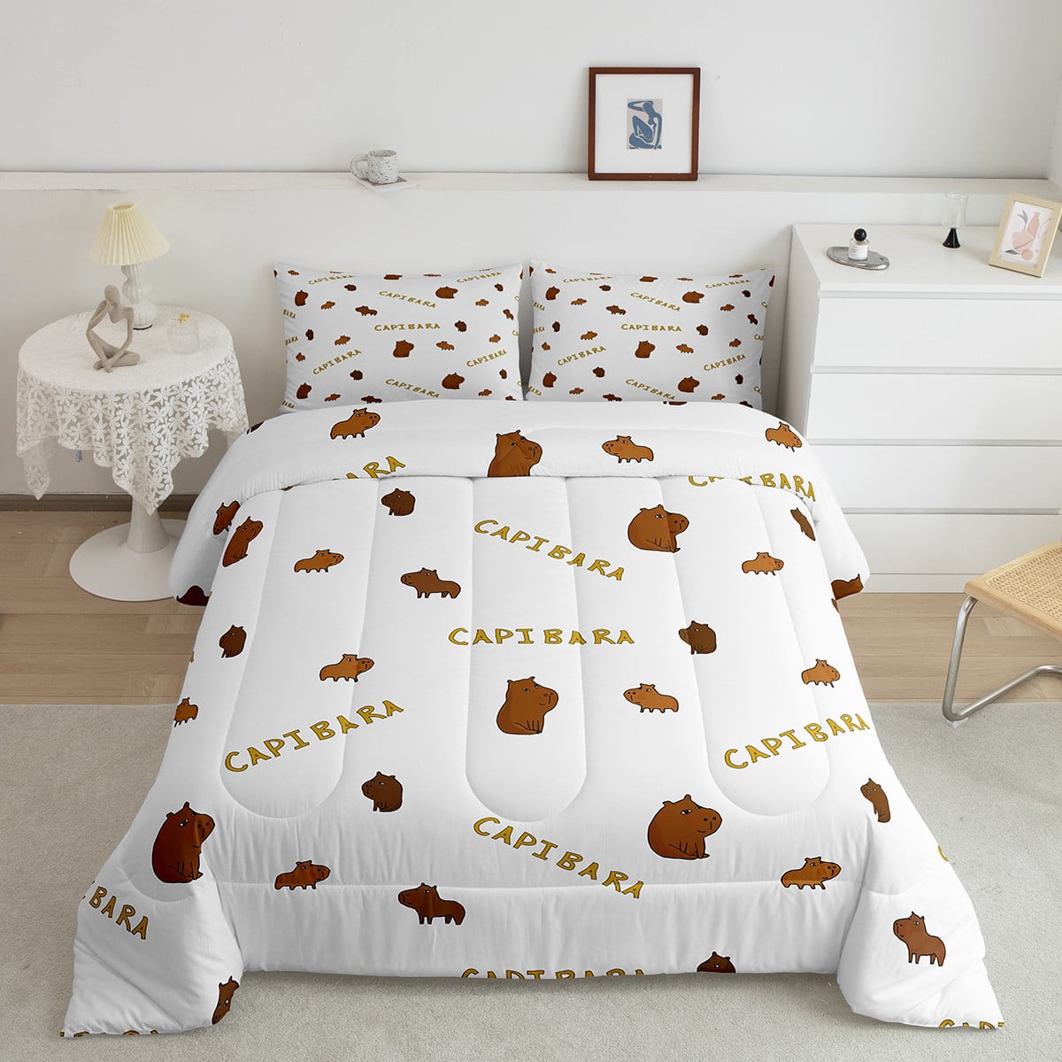 Brown Capybara Comforter Set Cute Capybara Bedding Twin Size Kawaii ...