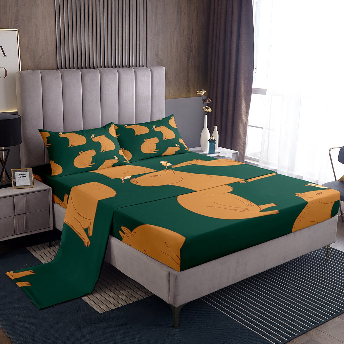 Brown Capybara Sheets Funny Rodent Animal Sheet Set, Cute Capybara with ...