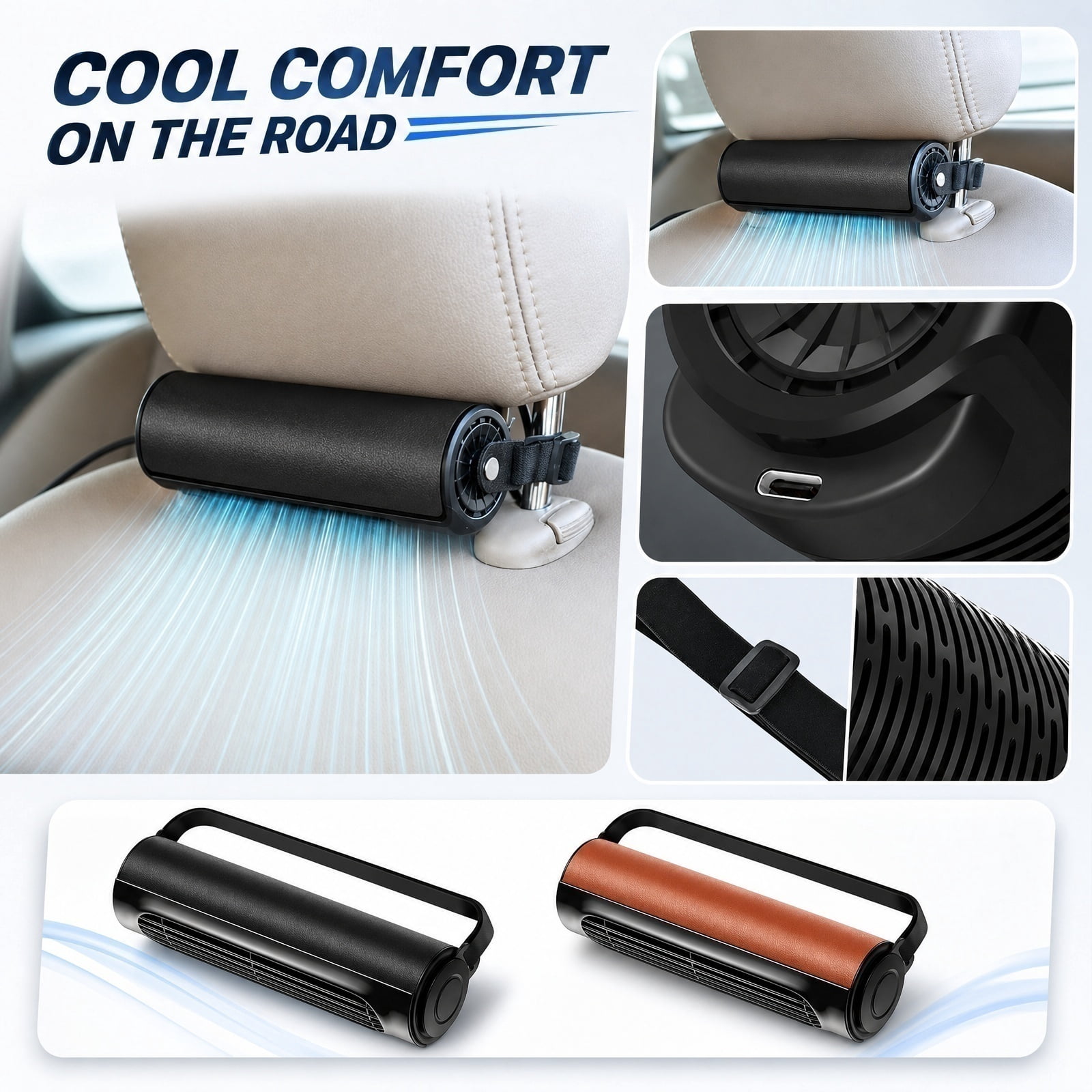 Brown Car Seat Ventilation Fan, Portable Fan for Car, Usb Fan for Car ...