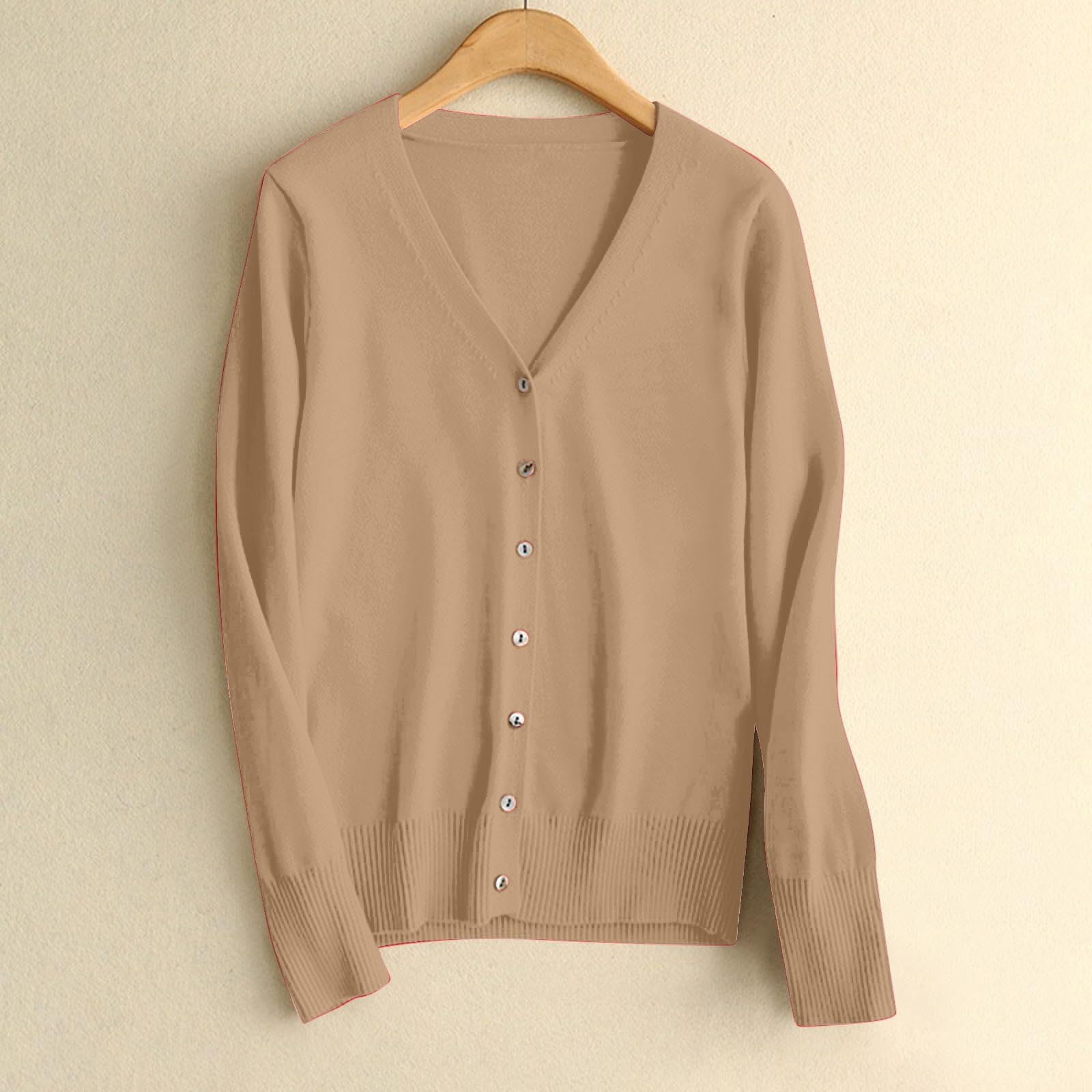 Brown Cardigan for Womens Solid Button Down Long Sleeve Classic V Neck ...