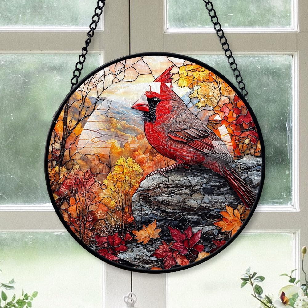 Brown Cardinal Stained Glass Suncatcher, Brown Cardinal Christmas ...