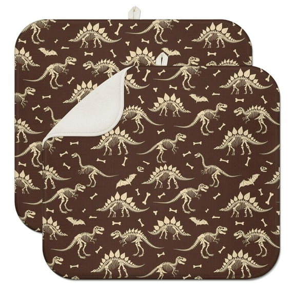 Brown Cartoon Dinosaurs Fossils Pattern Dish Drying Mat for Kitchen 1 ...
