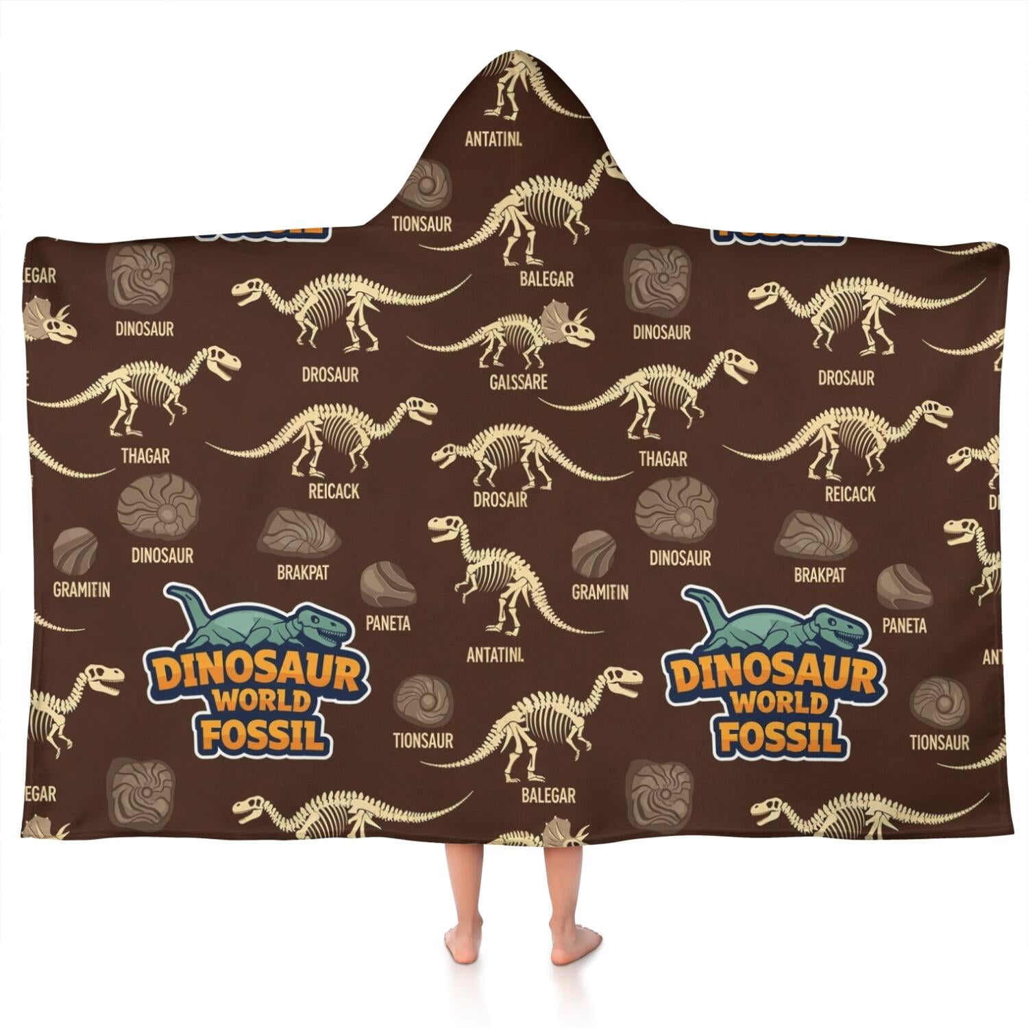 Brown Cartoon Dinosaurs Fossils Pattern Hooded Bath Towel，50"x30" for ...