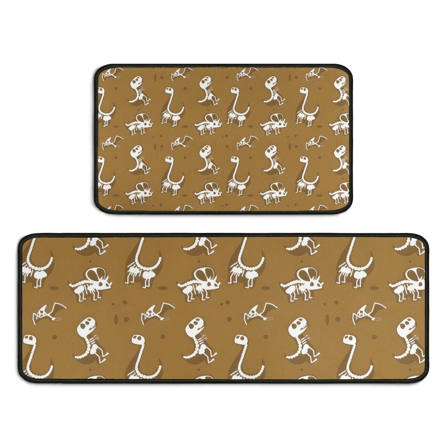 Brown Cartoon Dinosaurs Fossils Pattern Kitchen Rugs Sets Of 2,Anti ...
