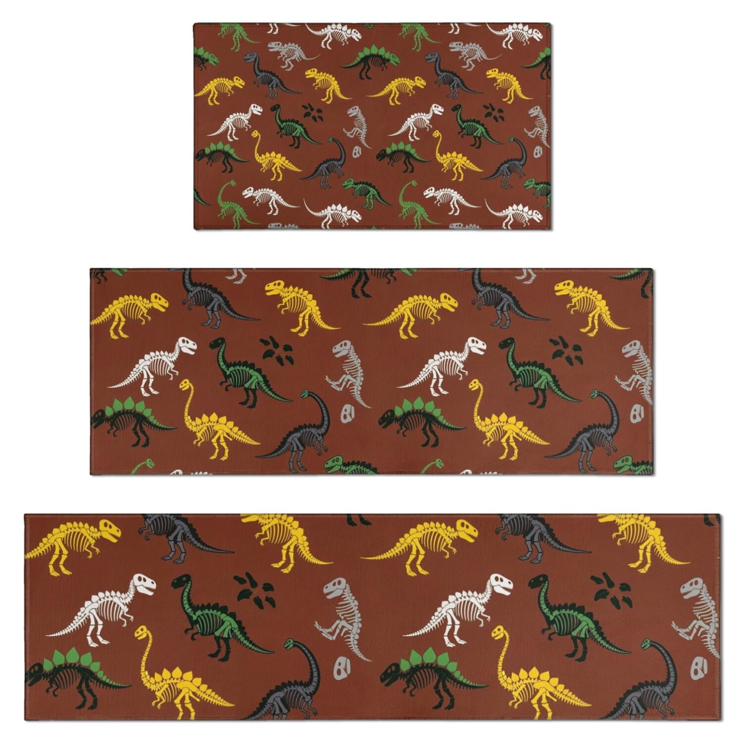 Brown Cartoon Dinosaurs Fossils Pattern Kitchen Rugs Sets Of 3,Kitchen ...