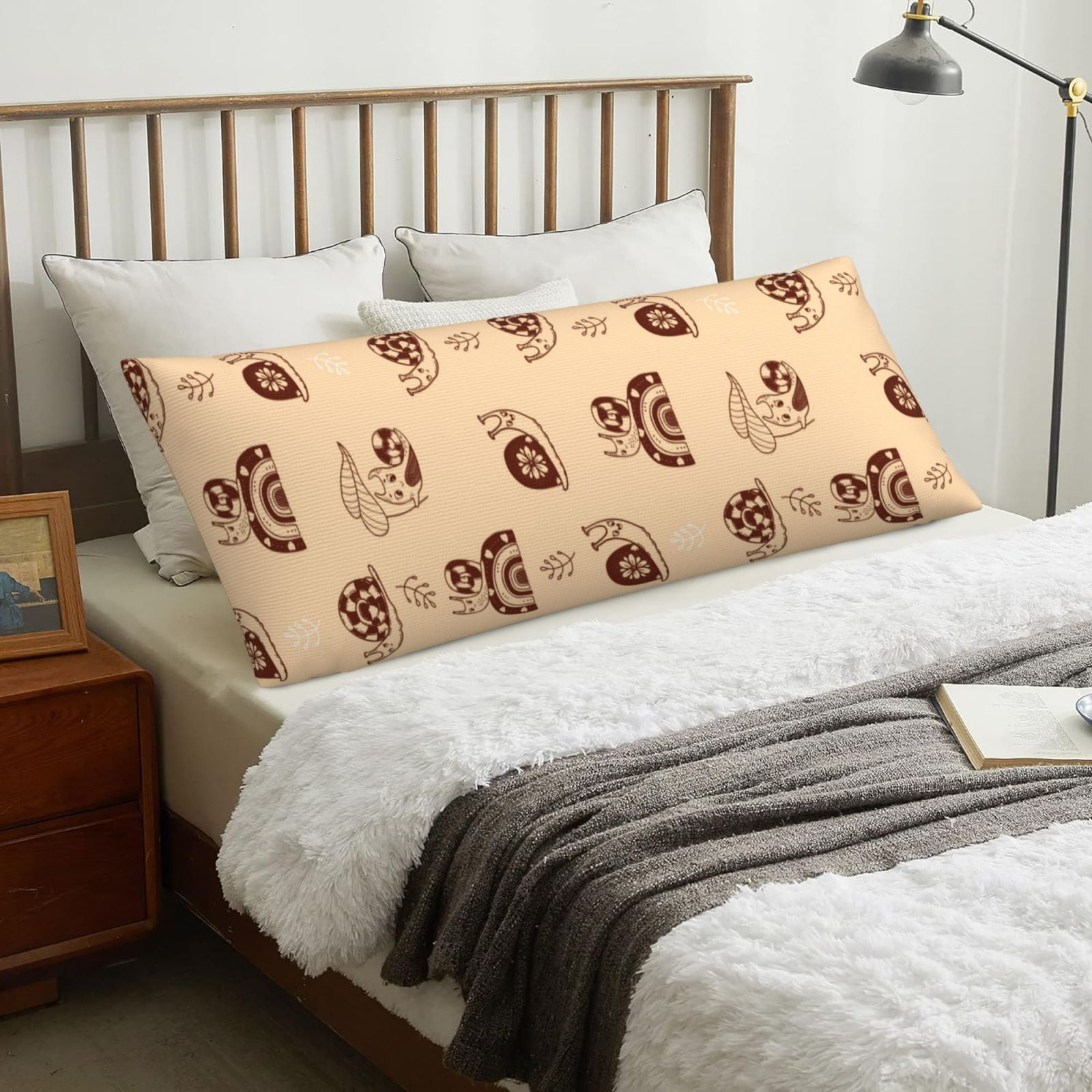 Brown Cartoon Snails Body Pillow Cover, Long Pillow Cover with Zipper ...