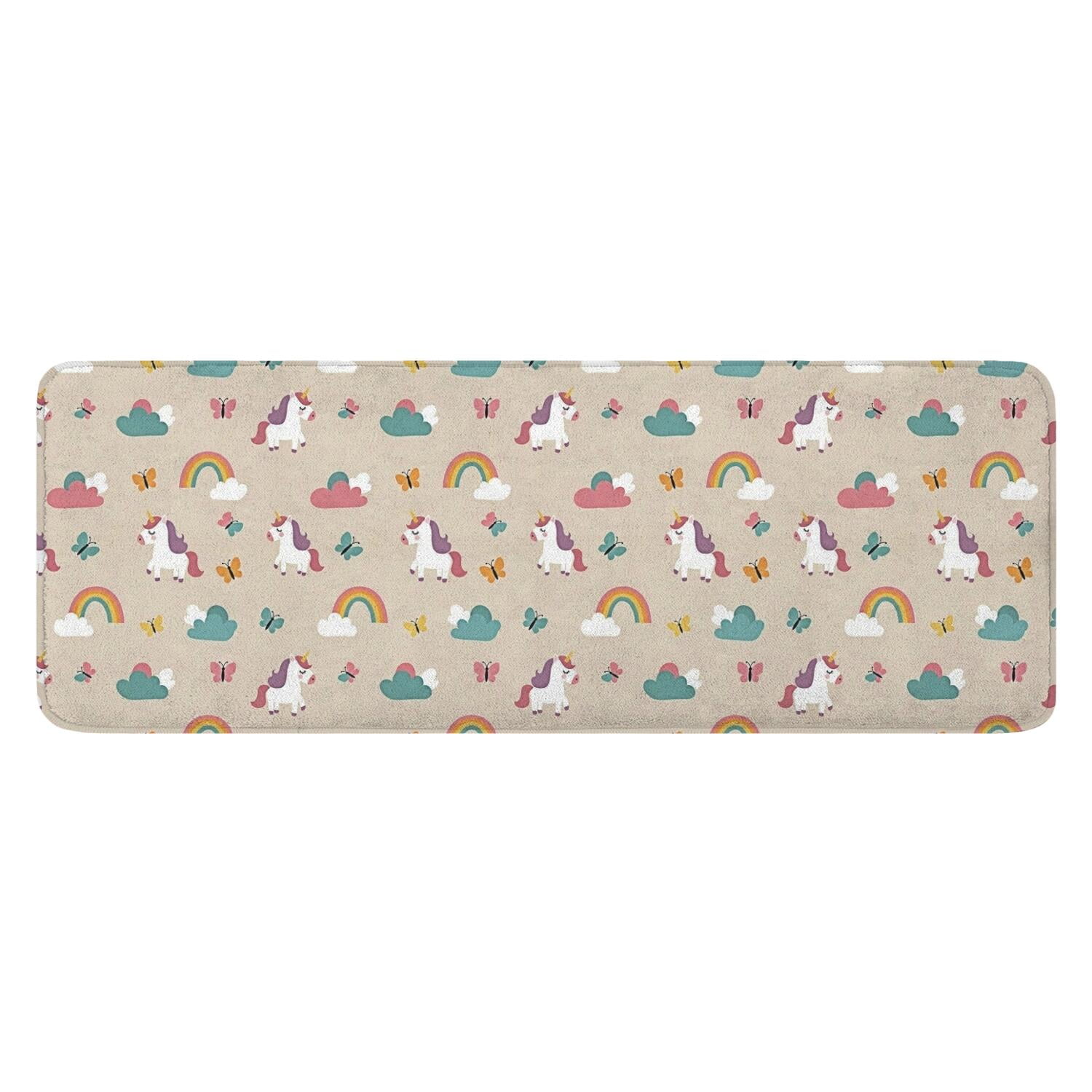 Brown Cartoon Unicorn Rainbow Cloud Butterfly Pattern Kitchen Rug Mat ...